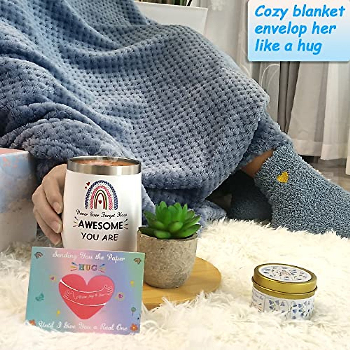Get Well Soon Gifts for Women, 13 Pcs Care Package Gift Self Care Basket After Surgery Recovery, Encouragement Gift Thinking of You Feel Better Warm Gifts Box with Blanket Coffee Tumbler for Women