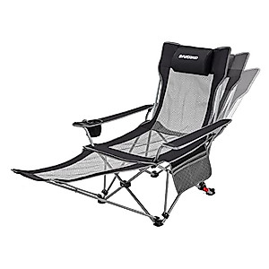 FUNDANGO Reclining Camping Chair 3-Position Adjustable Folding Lounge Chairs with Footrest for Adult Support Up to 300lbs, Suit for Lawn,Office,Backyard,Camping,Concert,Garden(Black/MediumGrey)
