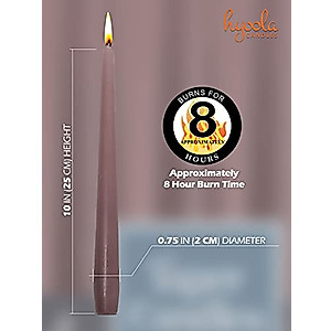 Hyoola Tall Taper Candles - 10 Inch Mauve Pink Unscented Dripless Taper Candles - 8 Hour Burn Time - 12 Pack