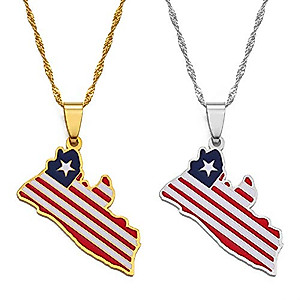 Hafrita Liberia Country Map Flag Pendant Necklaces Gold Liberian Maps Necklace