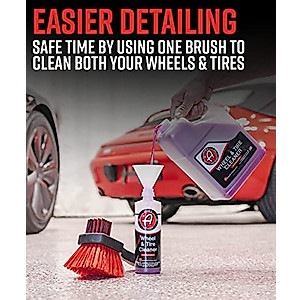Adam's Double Sided Car Detailing Brush Wheel Brush & Tire Brush for Wheel Cleaning | Soft, Durable Chemical Resistant Bristles Against The Harshest Wheel & Tire Cleaner