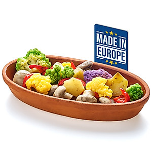 CRYSTALIA Handmade Clay Cooking Pan, Roaster Natural Ceramic Pan for Sausage Fish, Turkish Terracotta Bowl, Glazed Interior Clay Food Serving Dish