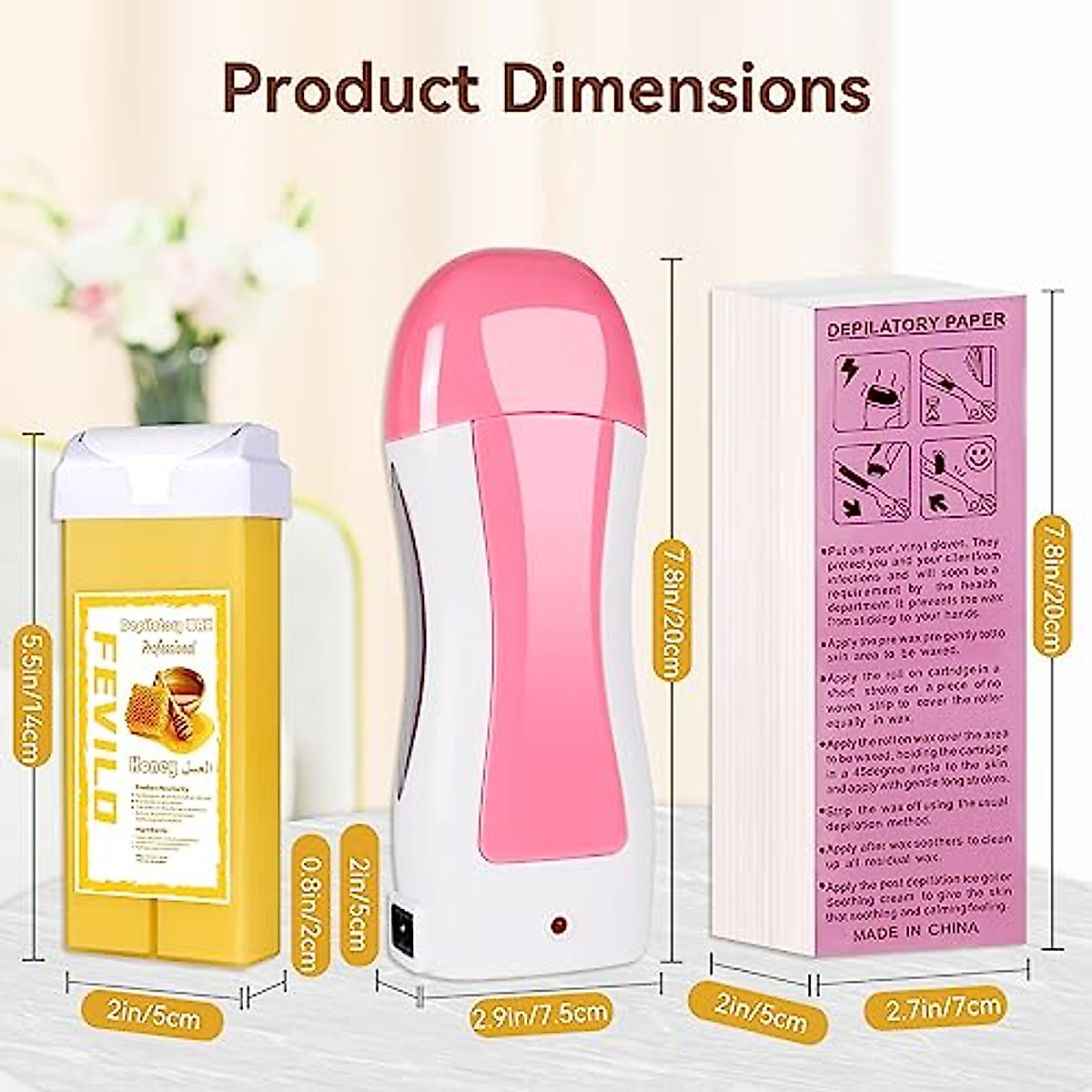 Roller Waxing Kit for Women, Roll on Wax Warmer Kit for Hair Removal, For Larger Areas of the Body, Sensitive Skin Wax Roller Kit for Hair Removal