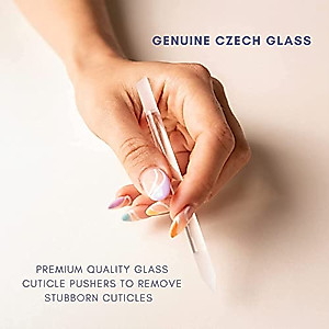 Glass Cuticle Pusher by Bona Fide Beauty - Dual Ended Manicure Stick - Premium Czech Glass Manicure Tools