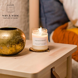 Wax & Wane French Peony Modern 8oz Handmade Candle For Men and Women - Long Burning 40+ Hours Candles For Home, Bedroom, and Bathroom - 100% Natural Soy Candles Made in the USA