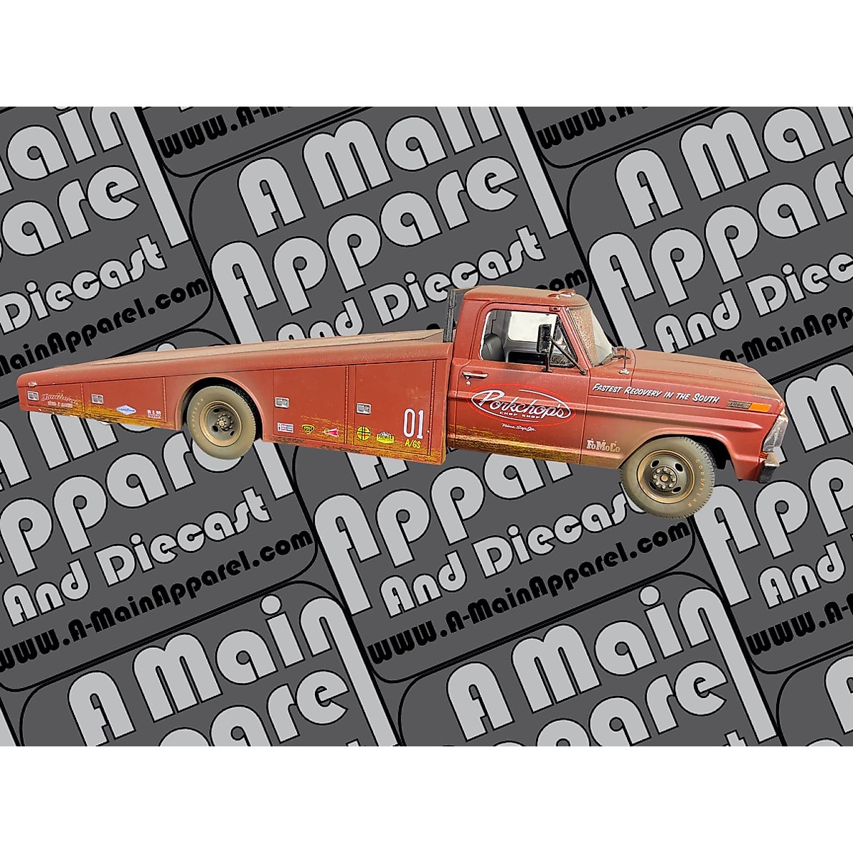 1970 F-350 Ramp Truck Red Primer (Rusted) Porkchop's Chop Shop 1/18 Diecast Model by Acme A1801416