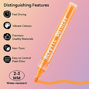 REONEY Acrylic Marker Pens, 12 Colors Quick-Dry Paint Pens (2-3 MM Medium Tip) for Rock Painting Wood Ceramics Glass Canvas DIY Craft Rock Painting Supplies