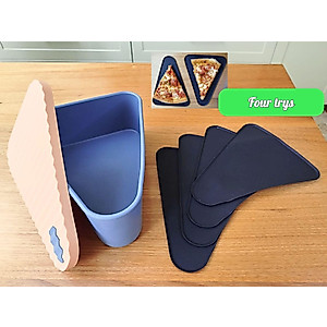 Pizza Storage Container (Big Size), Reusable Pizza and Food Silicone Storage Container, with 4 trays – Useful, Stackable Microwaveable Slice Box. Triangle shape. BPA Free (Colour Blue and Pink)