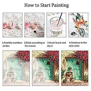 eniref Paint by Numbers for Adults Beginner Blue Door with Flower , Acrylic Paint Kits Home Decor 16X20Inch