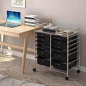 Giantex 12-Drawer Rolling Storage Cart, Multipurpose Movable Organizer Cart, Utility Cart for Home, Office, School (Black)