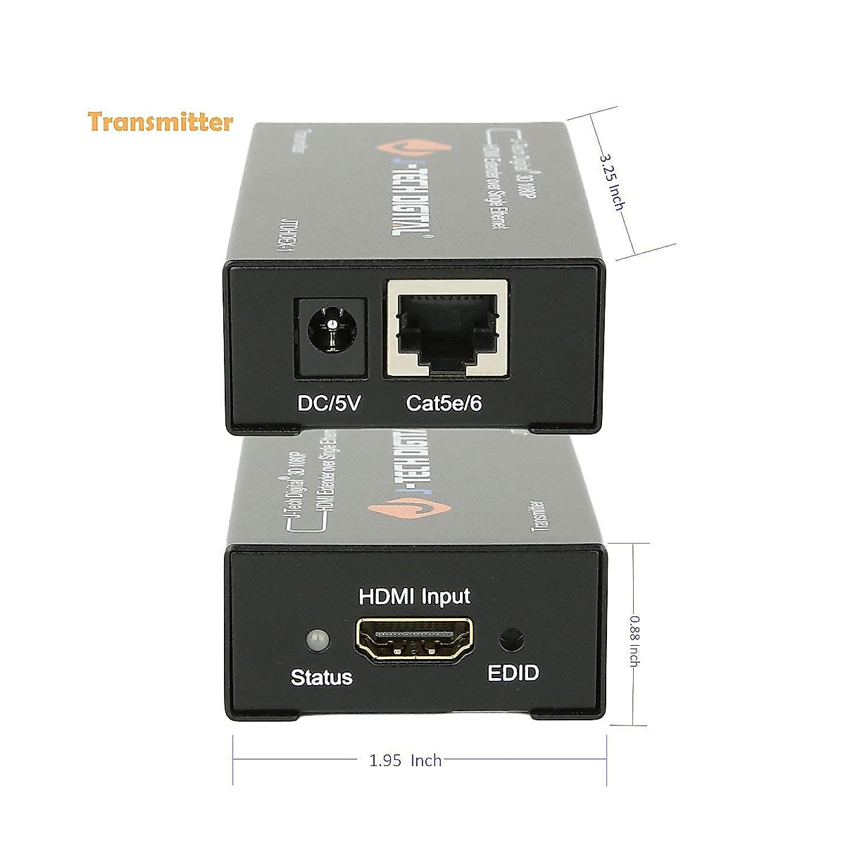 J-Tech Digital HDMI Extender by Single Cat 5E/6/7 Full Hd 1080P, EDID Copy, Dolby Digital/DTS with HDMI 2.0 Cable 3ft- 2 pack
