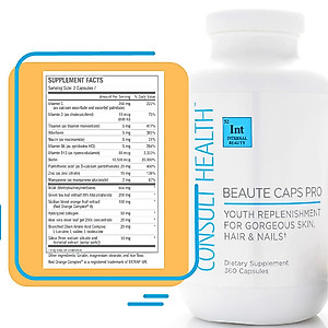 Consult Health Beaute Caps PRO - Supports Healthy Hair, Skin & Nails - Biotin 10,500 mcg - Red Orange Complex - Collagen - High Potency Support - Vitamin C & D - Minerals - 60 Day - 120 Capsules