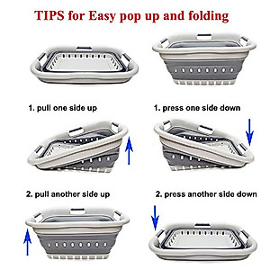 SAMMART 41L (10.8 gallon) Set of 2 Collapsible 3 Handled Plastic Laundry Basket-Foldable Pop Up Storage Container/Organizer-Space Saving Hamper/Basket (2, Grey/Dark Grey)