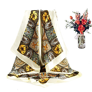 CHLINS 35" Satin Square Hair Scarf Bandanas - 3Pcs Large Silk Head Scarves Lightweight Satin Hair Kerchief Sleeping Hair Wraps for Women (Blue+Black+Beige)