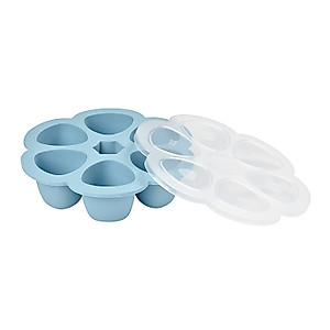 Beaba Multiportions Silicone Baby Food Freezer Tray w/ Clip On Lid, Baby Food Storage Container Ice Cube Tray Maker for Homemade Baby Food, Rain, 3 oz