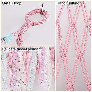 Stuffed Animal Net or Hammock with LED Light, Toy Hammock Hanging Stuffed Animal Storage Organizer Holder Room Décor with Tassels for Nursery Play Room Kids Bedroom (Pink)