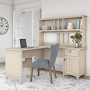 Bush Furniture Salinas L Shaped Desk with Hutch, 60W, Antique White