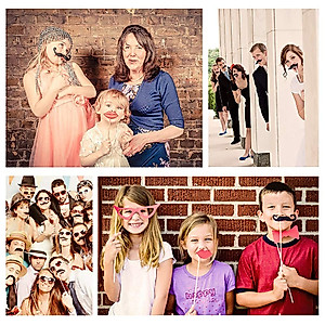 Party Props for Photo Booth Birthday Wedding Kids Adult Prom 58 Pcs, Rowae DIY Funny Costumes with Mustache on a Stick, Hats, Glasses, Mouth, Bowler, Bowties