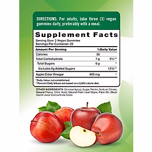 Apple Cider Vinegar Gummies | 600 mg | 75 Gummies | Apple Flavor | Vegan, Non-GMO, Gluten Free Supplement | by Nature's Truth