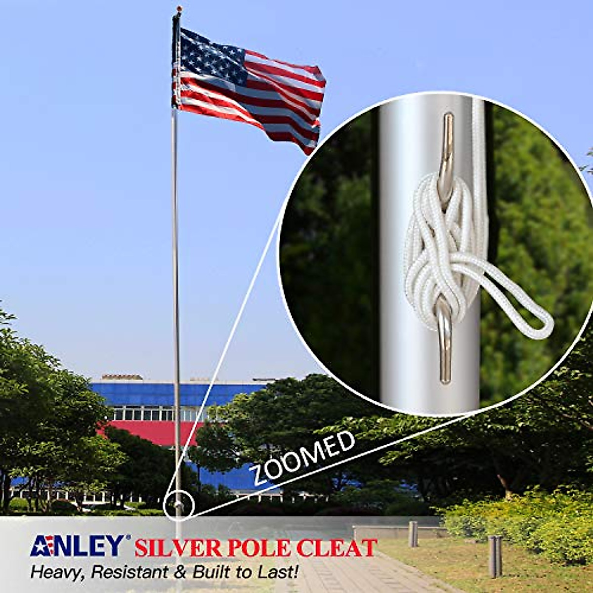 Anley 2 PCS Silver FlagPole Halyard Rope Cleat Hook - 6 Inch Rust Free Zinc Alloy - Mounting Screws Included