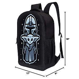 STAR WARS BLACK MANDALORIAN BACKPACK - STAR WARS 18 INCH AIR MESH PADDED BAG (Mandolorian Star Child)
