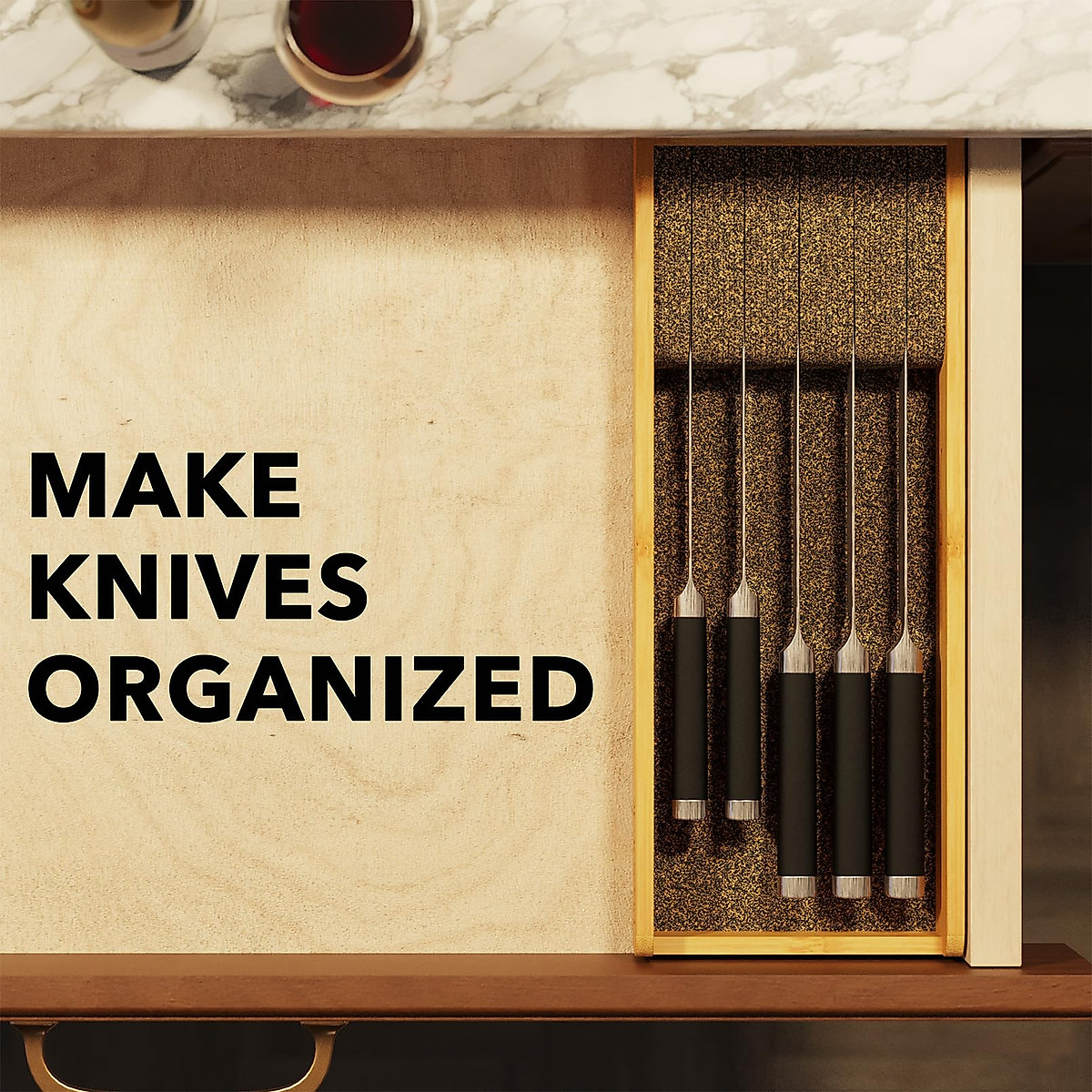 SpaceAid Knife Drawer Organizer Bamboo Insert Dock, Kitchen Steak Knives Holder Organizers Block for Drawer in Storage Organization (Small)