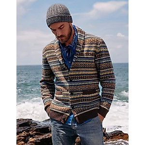 Men's Fair Isle Cardigan Sweater Stylish Ugly Holiday Cardigan Brown 2XL