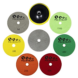 Diamond Polishing Pads 5 Inch Wet Dry Set 8 Pieces for Marble Quartz Stone Countertop Granite Concrete Polishing - by POLISHSURF
