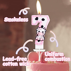 Pink Cow Glitter Birthday Candles Number 1 Birthday Decorations, Holy Cow Im One Birthday Decorations, Number 1 Candle for Cake, Cowgirl Theme Number Candle for Girls First 1st Birthday Party Décor