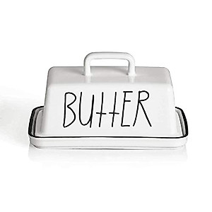 SWEEJAR Ceramic Butter Dish with Handle Lid, 7.3 Inch Porcelain Large Butter Keeper with Cover, Perfect for East/West Butter (White)