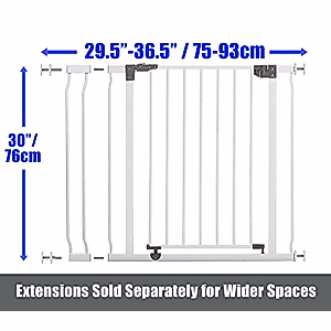 Dreambaby Liberty Walk Thru Auto Close Baby Safety Gate Set - with 3.5inch Extension Panel - Fits 29.5-36.5inch Openings - Pressure Mounted Security Gates - Model L776 - White