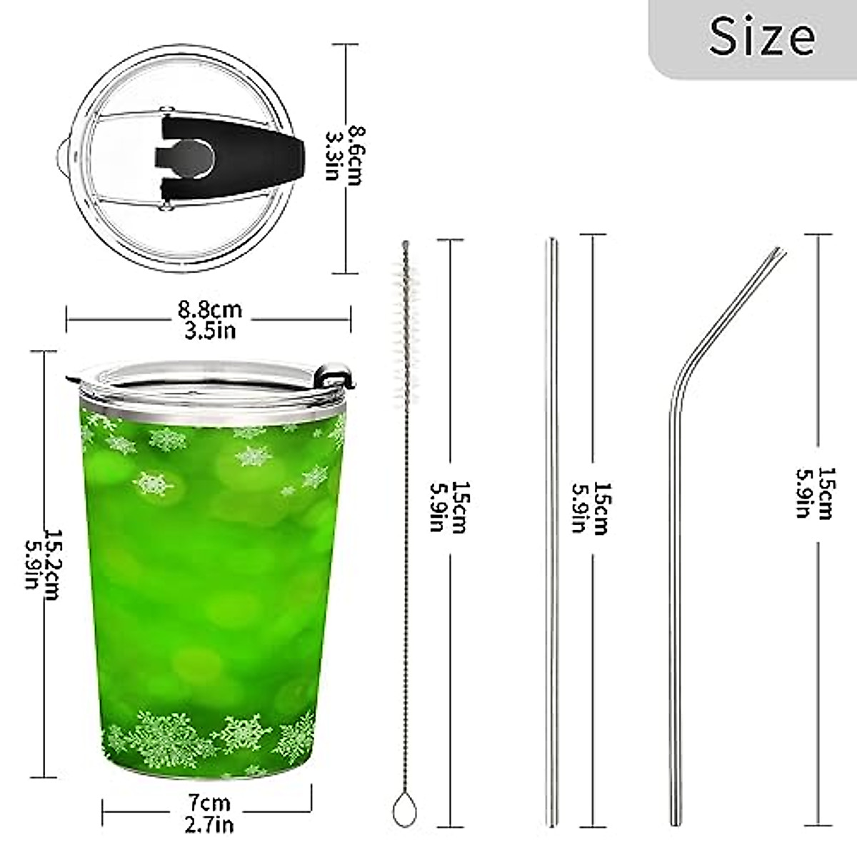 Jihqo Christmas Green Snowflake Tumbler with Lid and Straw, Insulated Stainless Steel Tumbler Cup, Double Walled Travel Coffee Mug Thermal Vacuum Cups for Hot & Cold Drinks 12oz