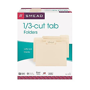 Smead File Folder, 1/3-Cut Tab, Letter Size, Manila , Assorted Positions, 100 Per Box (10330)