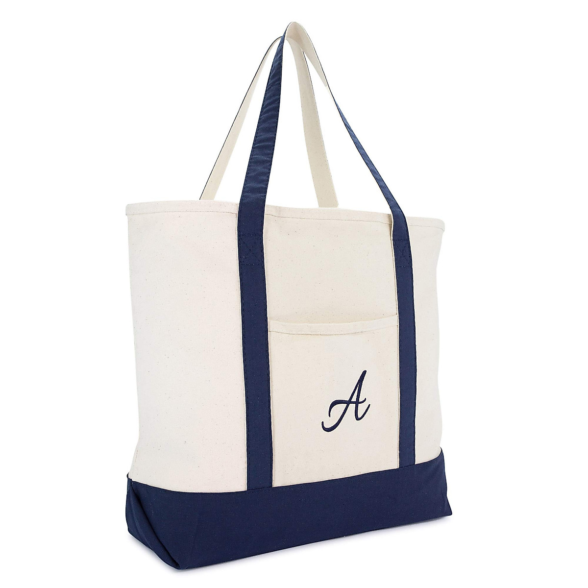 DALIX Monogram Tote Bag Personalized Initial Navy Blue - A