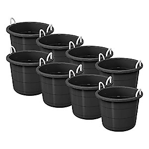Life Story Large 17 Gallon Flexible Plastic Storage Bucket Container with Easy Grip Rope Handles for Indoor and Outdoor Storage, Black, 8 Pack