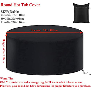 UCARE Hot Tub Cover Waterproof Outdoor Portable Round Inflatable Hot Tub Spa Cover Protector Bathtub Pool Garden Furniture Dust Covers (91×43in/ 230×110cm)