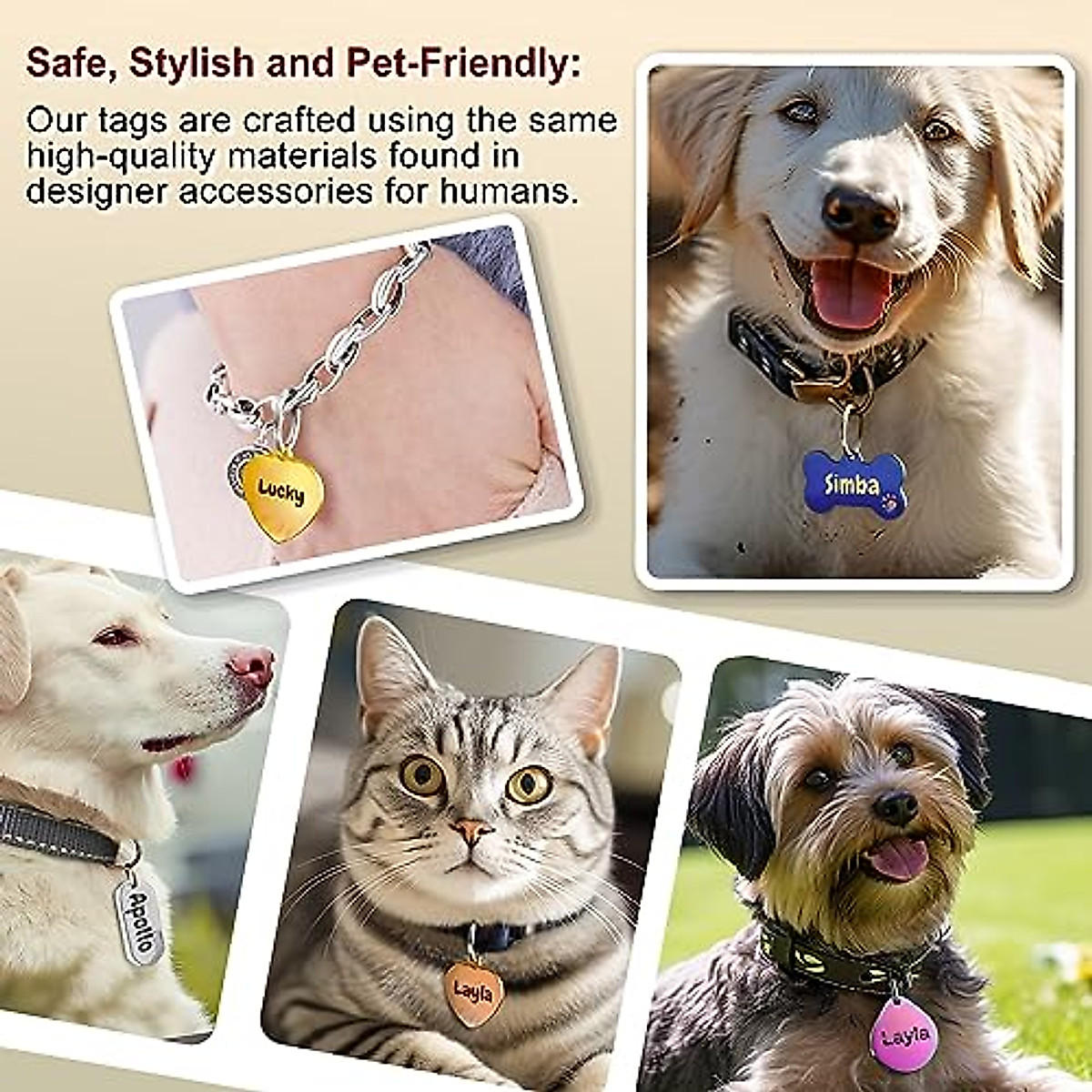 Pet Dog ID Tags Personalized Engraved Stainless Steel Custom Collar Charm Name Tags for Dog and cat, Available in Sizes Including Large Medium Small