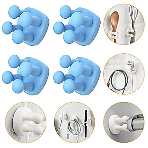 4 Pack Self Adhesive Hooks Holders,Silicone Decoration Hooks Stick to Wall Door,for Hanging Towel Key Clothes Plug Cable,Functional Utility Holders Wide Use for Hanging Bathroom (Blue)