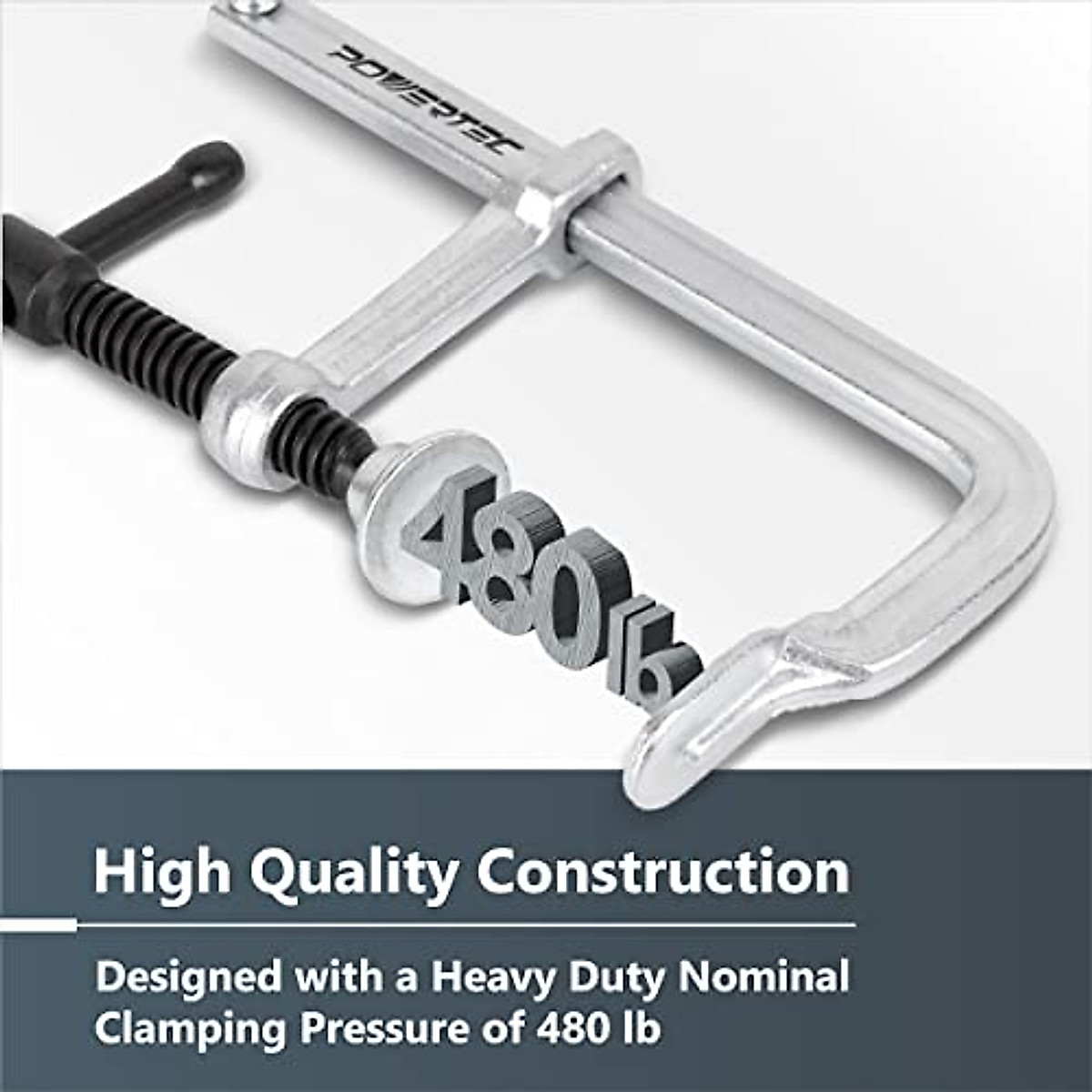 POWERTEC 71598 4 Inch Heavy Duty F Clamp, 4-3/16 Inch x 2 Inch Throat F Style Bar Clamps for Woodworking, 480 lb Capacity each – 2 Pack