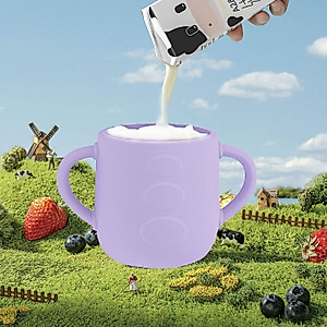 Linshuma Silicone Baby Training Cup, Toddler Straw Sippy Cup, Kids trainer Cup Spill & Non-Slip with 2 Handles BPA Free, Open Cup for 6 months+ Babies Cute 150ML Purple