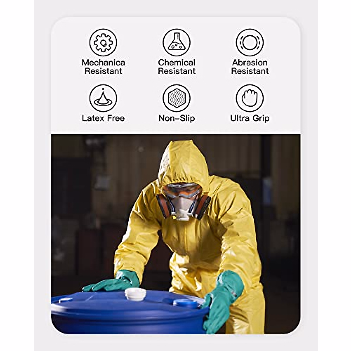 PACIFIC PPE 2 Pairs Nitrile Chemical Resistant Gloves, Flocked, Resist Strong Acid, Alkali, 15 mil, 12.6", X-Large