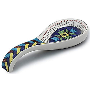 ABHANDICRAFTS Metal Spoon Rest with Red Ceramic Dish - Upright Utensil Holder for Stovetop & Kitchen Organization Standing Spoon Rest for Kitchen Countertop (AB-SPOON-011)