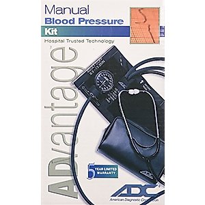 ADC Advantage 6005 Manual Blood Pressure Kit, Includes Attached Stethoscope and Carrying Case, Adult Cuff, Black