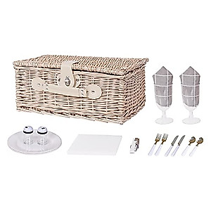 Wicker Picnic Basket for 2 Persons, Willow Picnic Set with Insulated Liner for Picnic, Camping, Outdoor, Valentine Day, Chirtmas, Thanks Giving, Birthday.