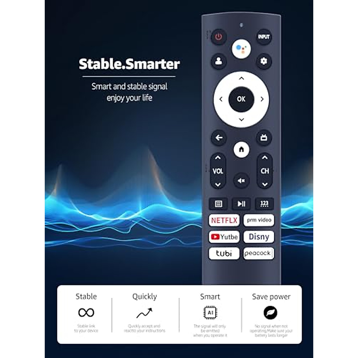 ERF3M90H Replacement Remote Control for Hisense Google Android TV 43A6H 43A65H 50A6H 55A6H 50U6H 55U6H 65A6H 65U6H 65U7H 65U8H 75A6H 75U8H (without Voice Function)