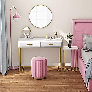 Tribesigns White and Gold Desk with 2 Drawers, White Writing Desk, 40 Inches Computer Desk, Simple and Modern Desk