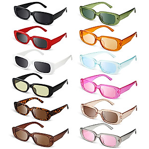 Frienda 12 Pack Rectangle Sunglasses for Women Retro Vintage Sunglasses Square Aesthetic Sunglasses for Woman Man(Elegant Colors)
