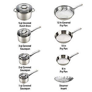 T-fal Ultimate Stainless Steel and Copper Cookware Set 13 PIece Induction Pots and Pans, Dishwasher Safe Silver