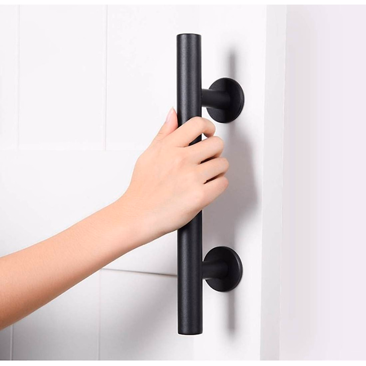 Ranbo Heavy Duty 12" Pull and Flush Barn Door Handle Set, Large Rustic Two-Side Design, for Gates Garages Sheds Furniture, Black Powder Coated Finish, Round