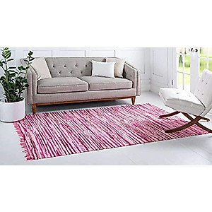 Unique Loom Chindi Cotton Collection Hand Woven Natural Fibers Area Rug_CCH002, 4 ft x 6 ft, Pink/Ivory